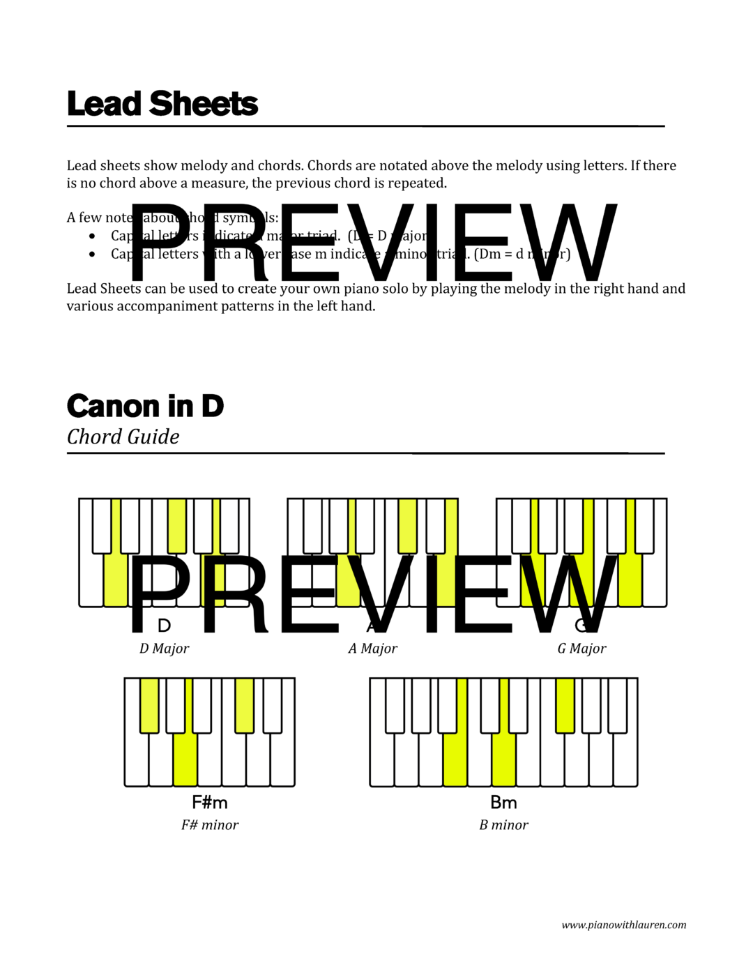 Canon in D - Lead Sheet Guide - Piano with Lauren