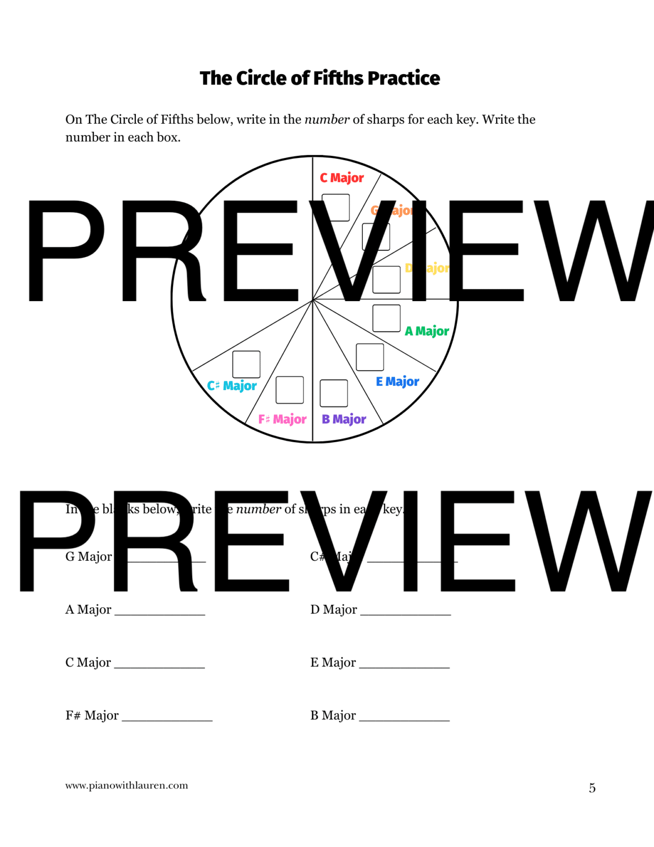 Theory Worksheets: Major Scales with Sharps (C - C#) - Piano with Lauren